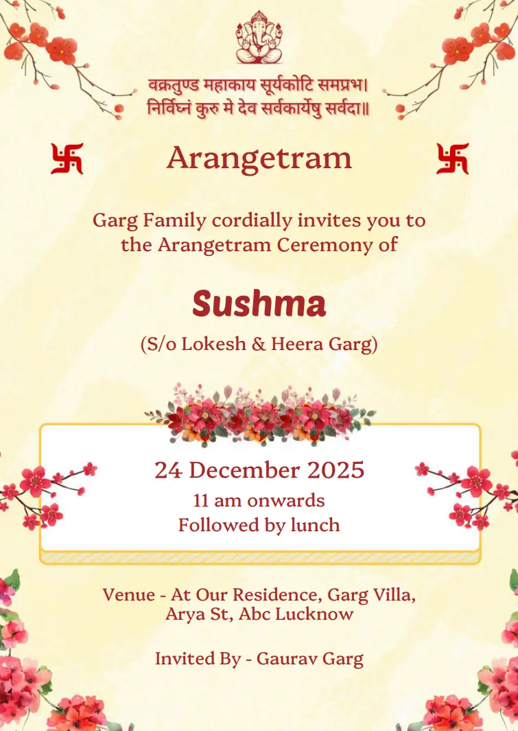 Arangetram Invitation Maker Online - Eternal Templates